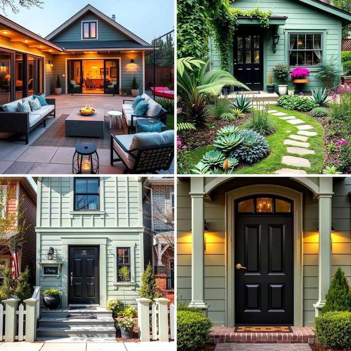 22 Sage Green House & Black Door Exterior Design Ideas - Lost At E Minor